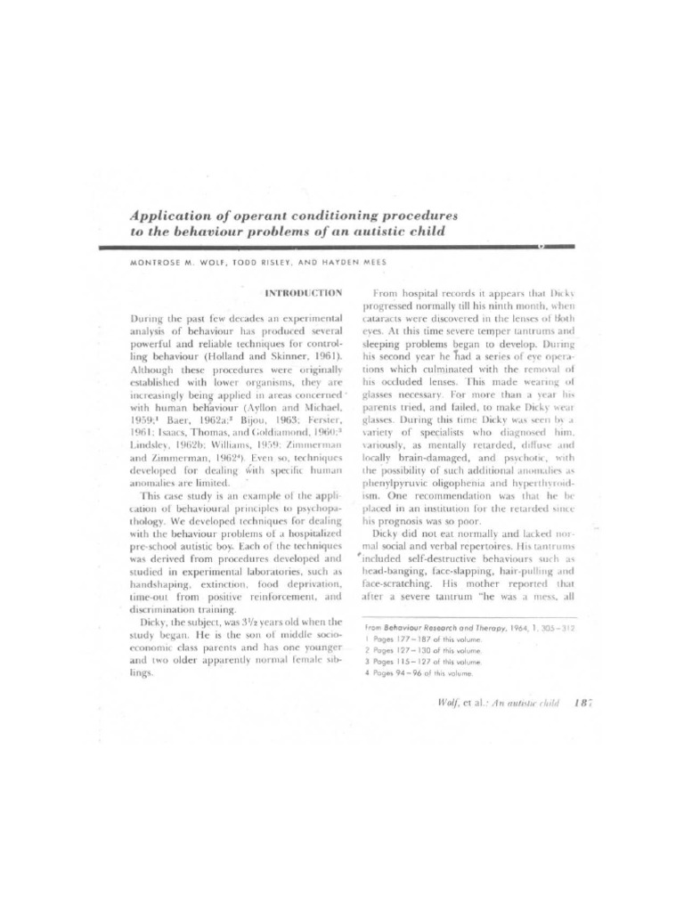 Application of Operant Conditioning Procedures To The Behaviour ...