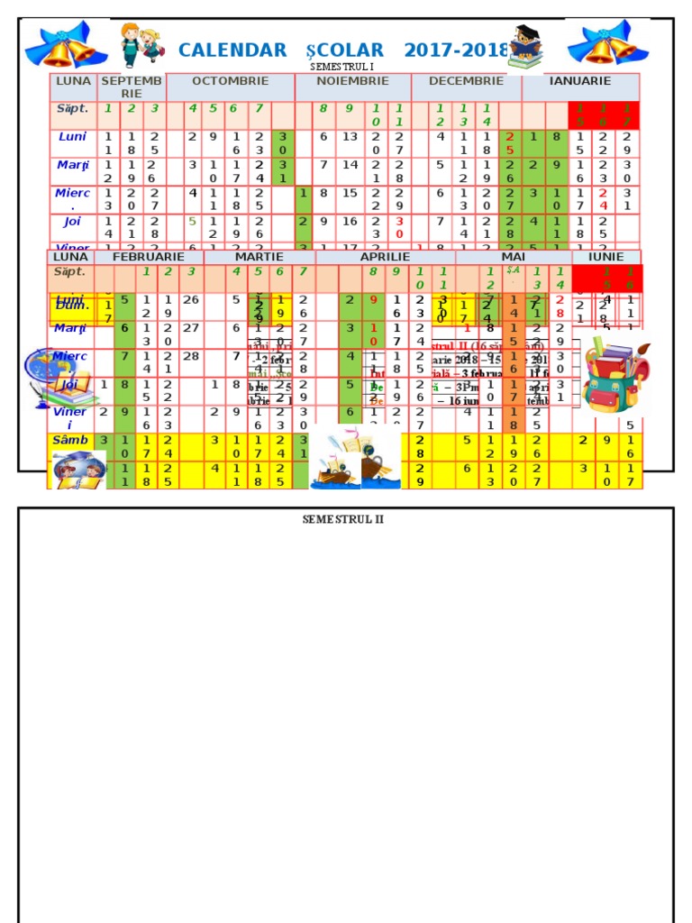 Calendar Școlar 2017-2018 România | PDF