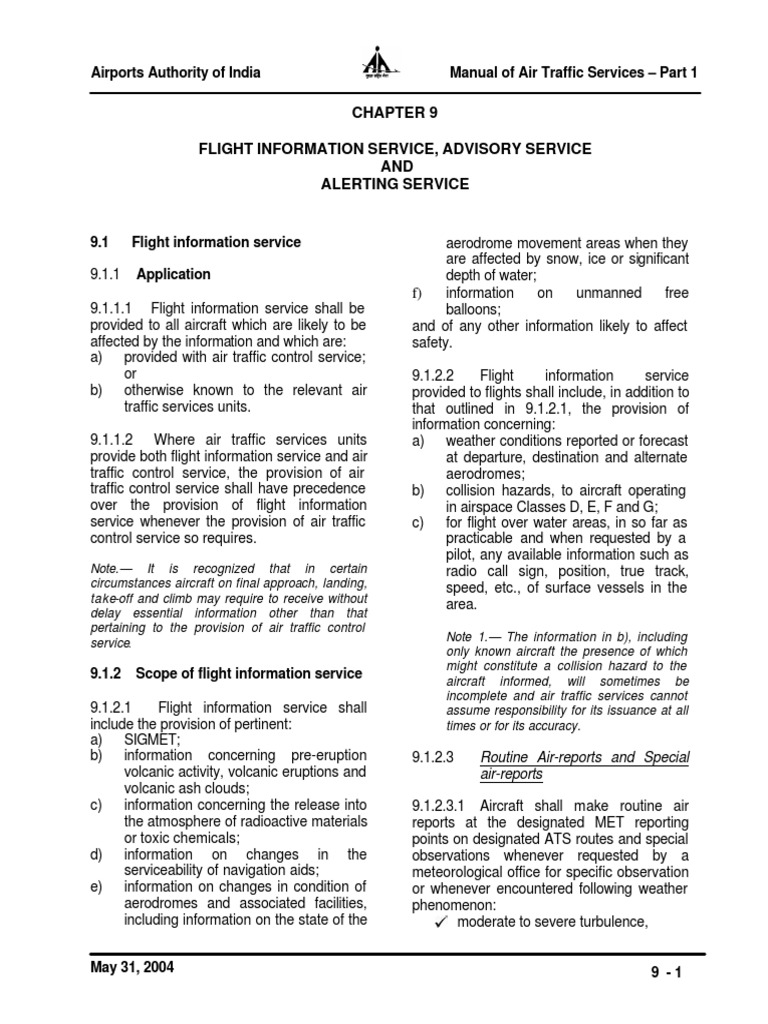 Flight Information Service, Advisory Service AND Alerting Service | PDF ...