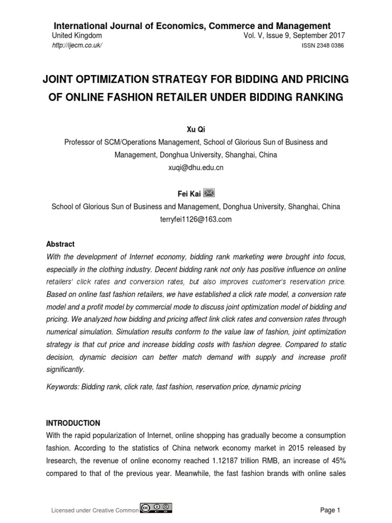 Joint Optimization Strategy For Bidding and Pricing of Online Fashion ...