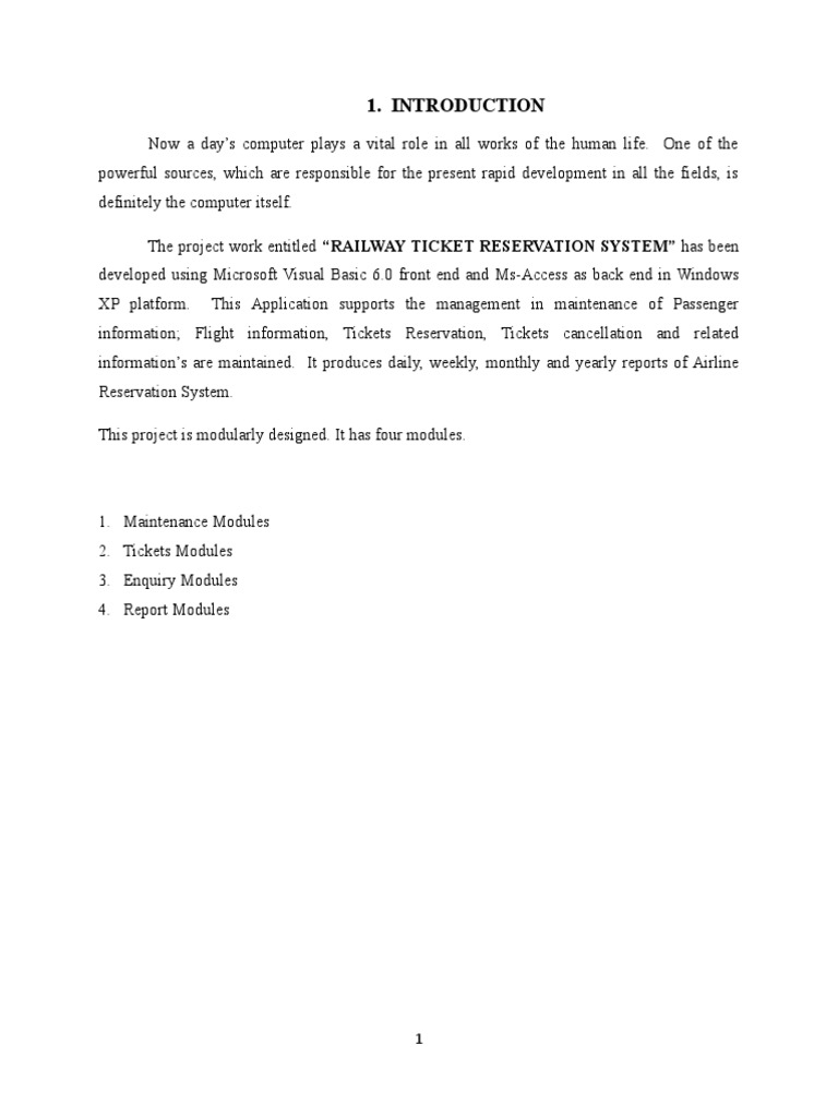 Railway Ticket Reservation System | PDF | Basic | Databases