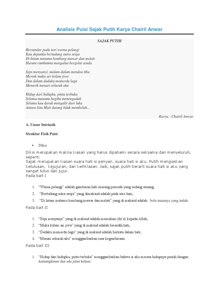 Analisis Puisi Sajak Putih Karya Chairil Anwar | PDF