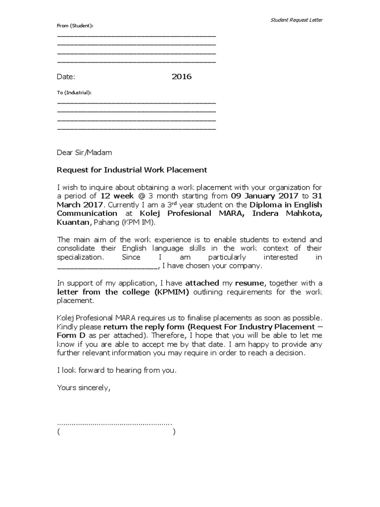 Student Seeks Work Placement | PDF