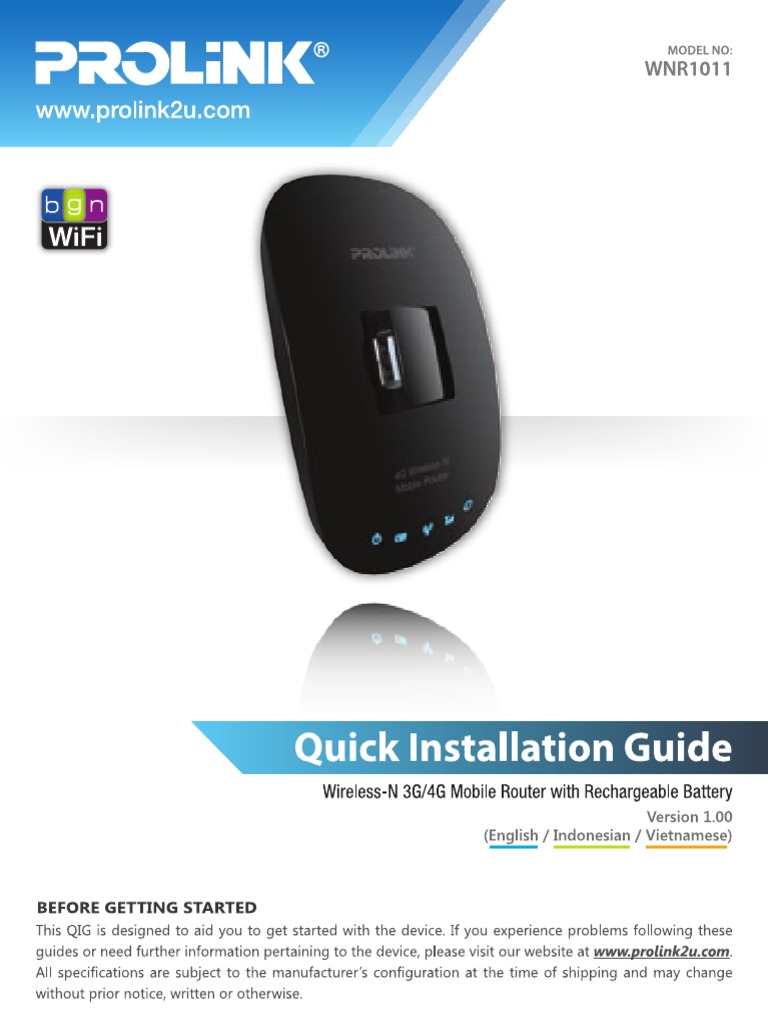 Quick Installation Guide Prolink WNR1011 PDF | PDF