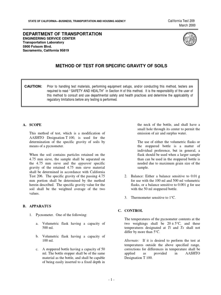 Method for Determining the Specific Gravity of Soils Through Pycnometer ...