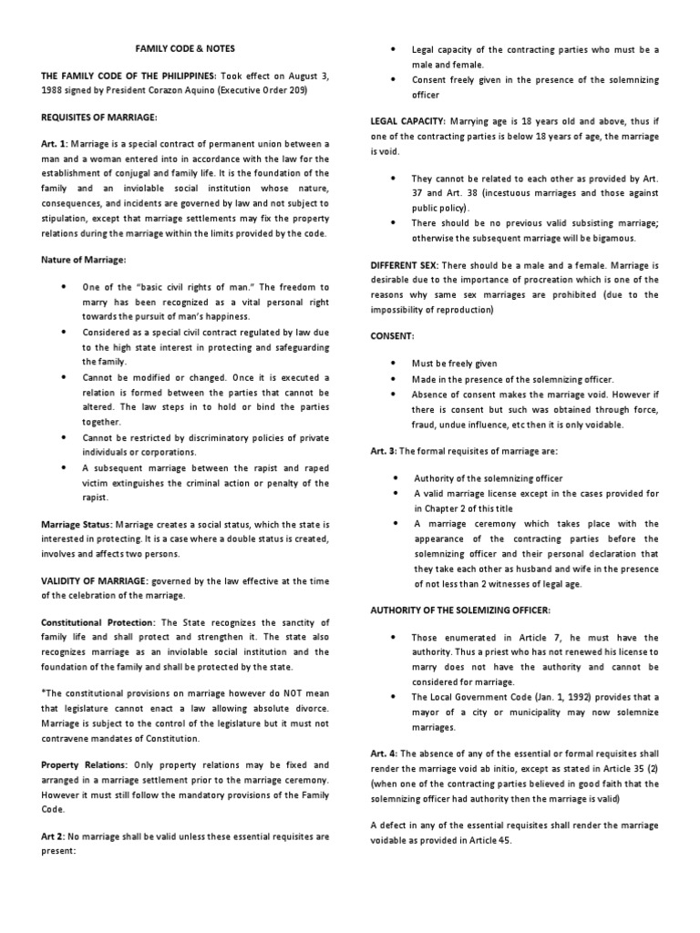 Family Code Notes | PDF | Marriage License | Marriage