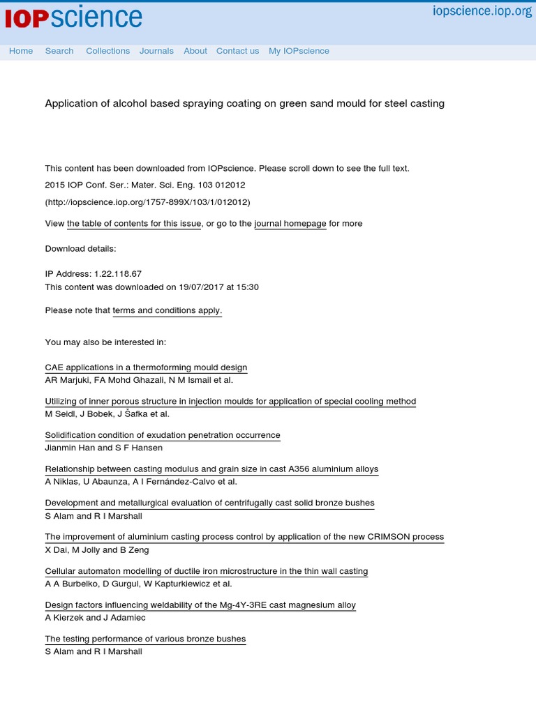 Alcohol Based Coating Green Sand | PDF | Casting (Metalworking) | Alcohol