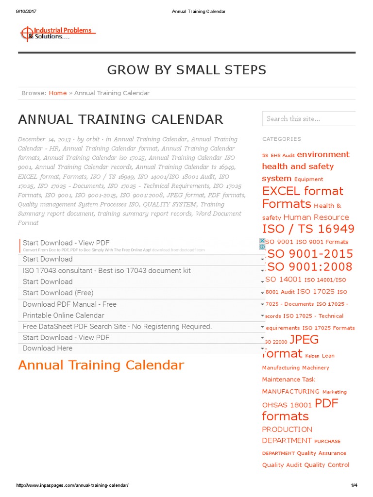 Annual Training Calendar.pdf | Iso 9000 | Audit