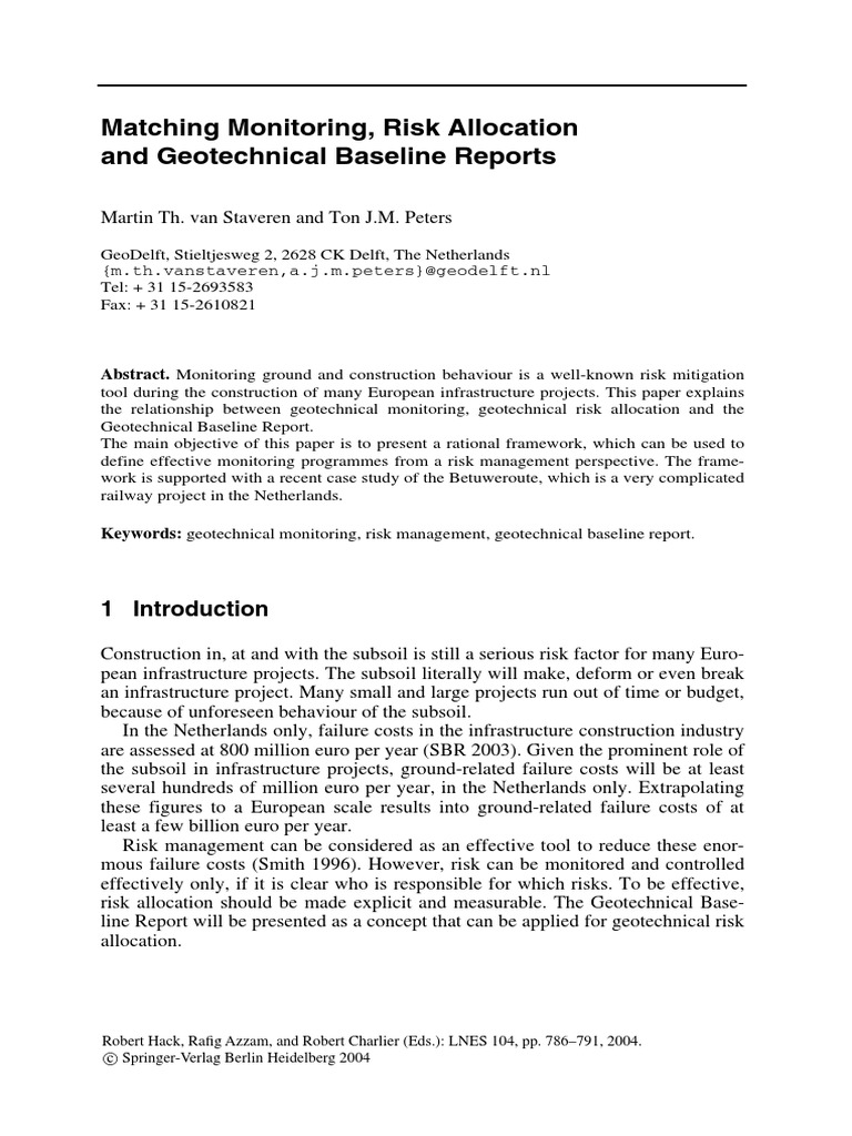 Matching Monitoring, Risk Allocation and Geotechnical Baseline Reports ...