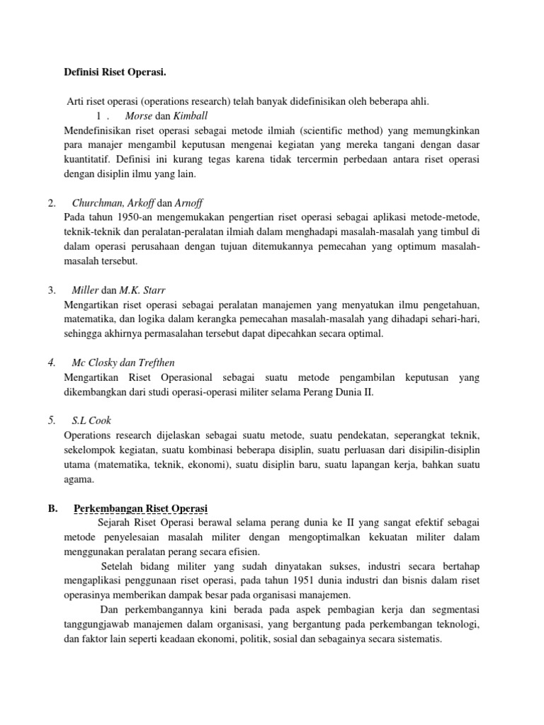 Definisi Riset Operasi | PDF