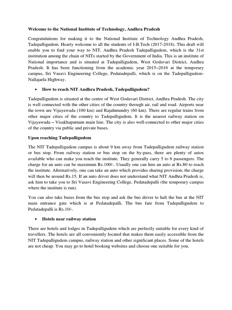 Guidelines To Reach NITAP | PDF | Land Transport | Public Transport