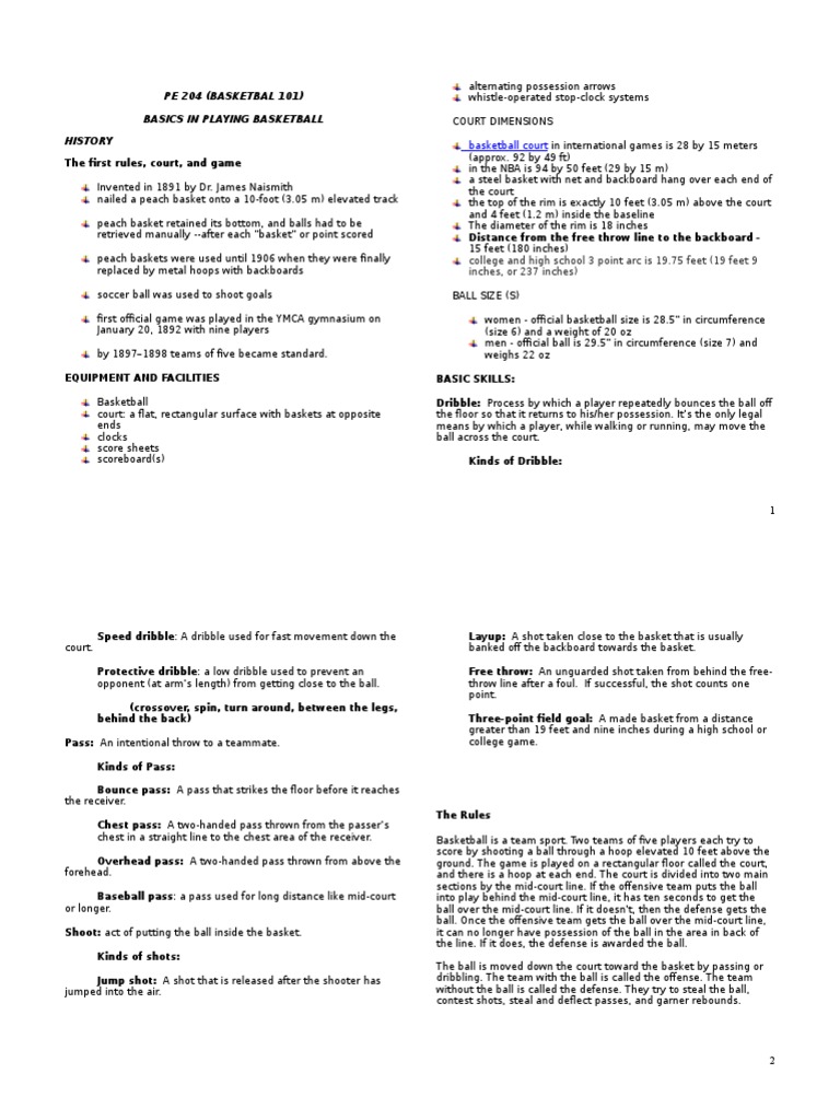 Basic For Basketball Handout.. | PDF | Basketball Positions | Gaming