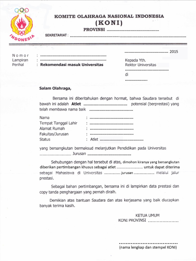 Contoh Rekomendasi KONI PDF | PDF