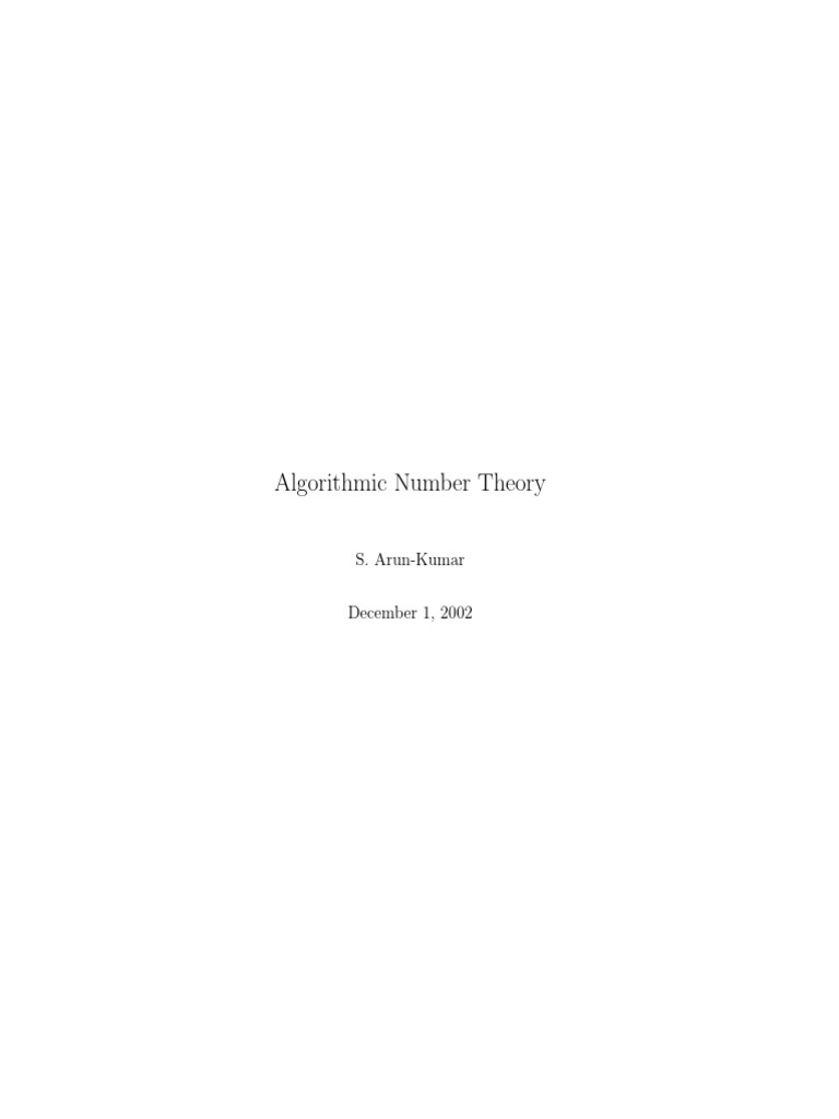 Algorithmic Number Theory S Arun Kumar Pdf Pdf 