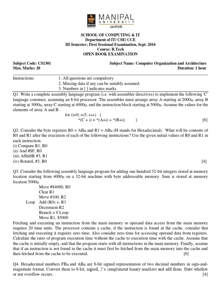 Sessional 1 QP 2016 | PDF | Cpu Cache | Array Data Structure