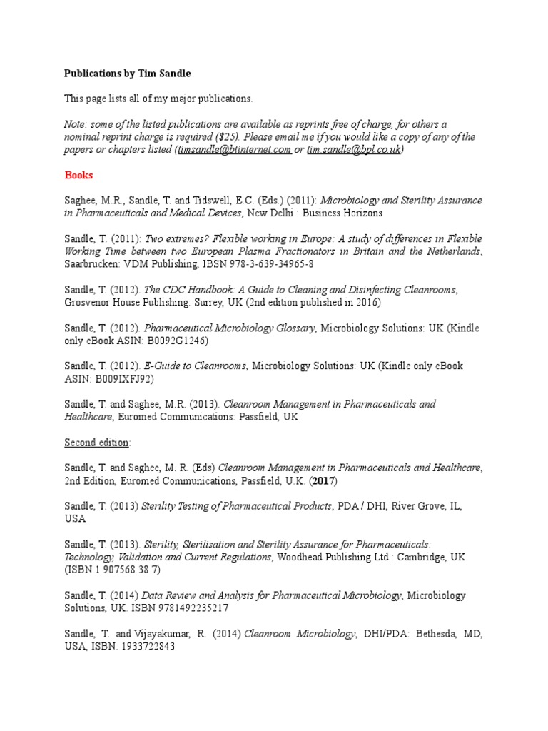 Publications by Tim Sandle (3rd Revision) | PDF | Antimicrobial ...