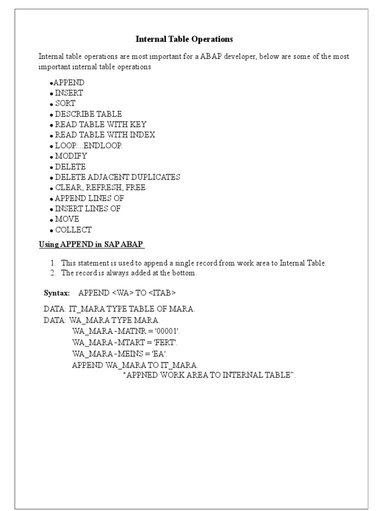 Internal Table Operations | PDF | Database Index | Software Engineering