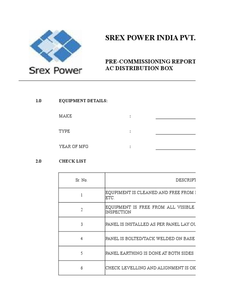 Srex Power India Pvt. LTD.: Pre-Commissioning Report of Ac Distribution ...