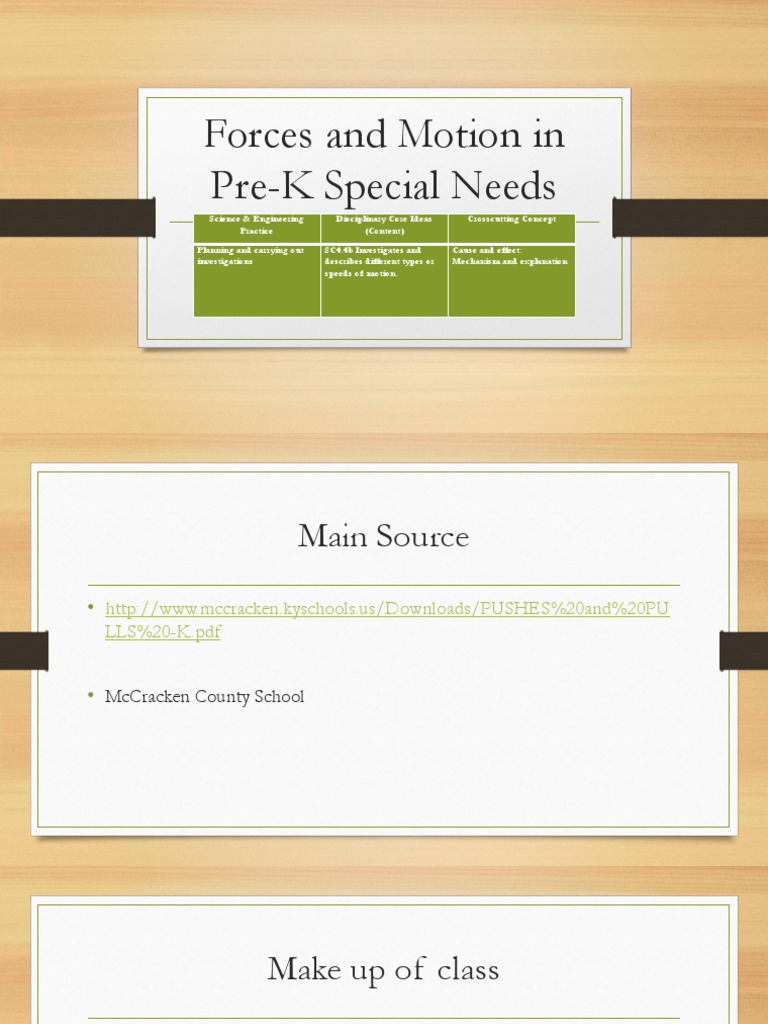 Forces and Motion for Pre-K Special Needs | PDF | Force | Learning