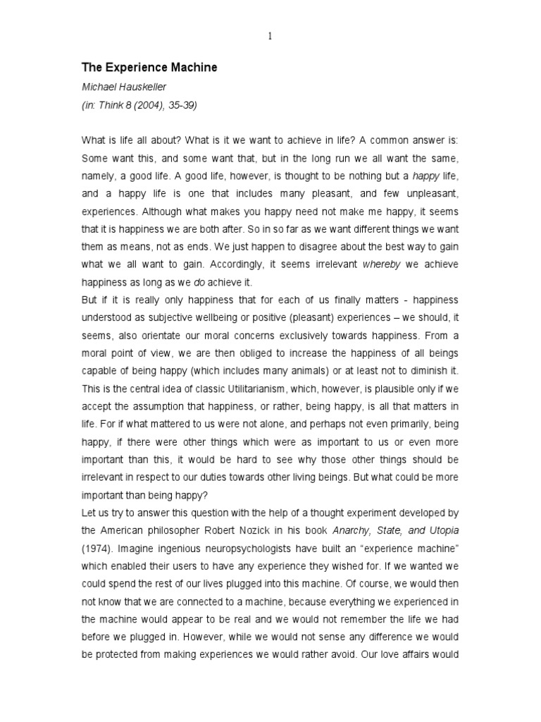 The Experience Machine | PDF | Happiness | Psychological Attitude