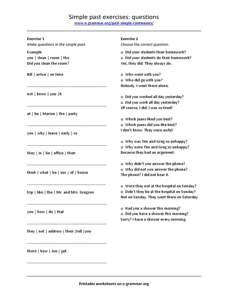 Past Simple Questions Worksheet | PDF