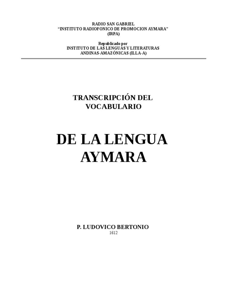 Transcripción Del Lenguaje Aymara A Español | PDF | Sociedad de jesus ...