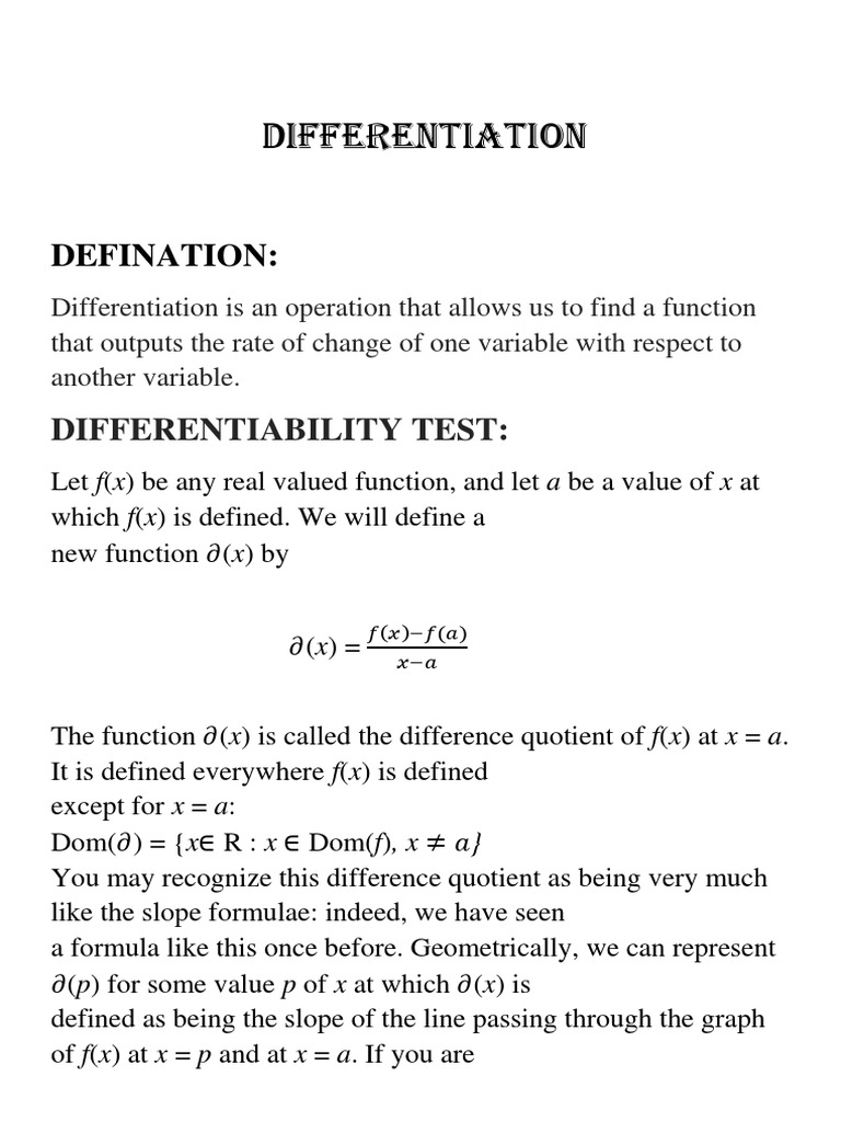Differentiation | Download Free PDF | Derivative | Continuous Function