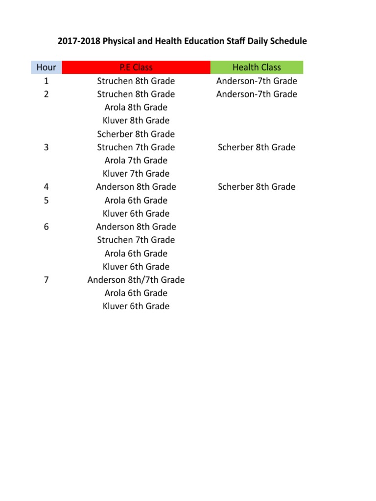 17-18 Dms Schedule | PDF | Health Education | Behavior Modification