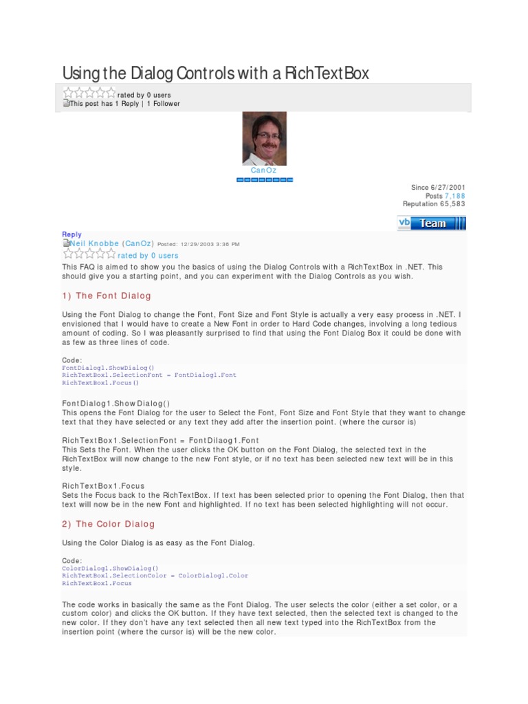 Using The Dialog Controls With A RichTextBox PDF | PDF | Text File ...