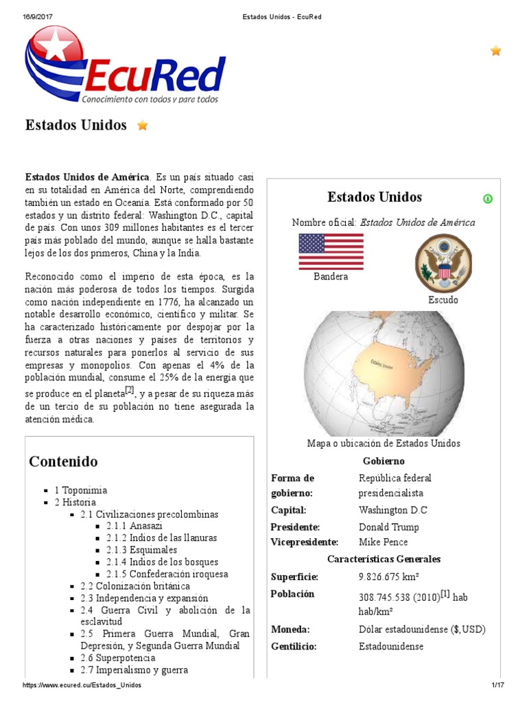 Estados Unidos - EcuRed | PDF | Wiki Leaks | Puebloans ancestrales
