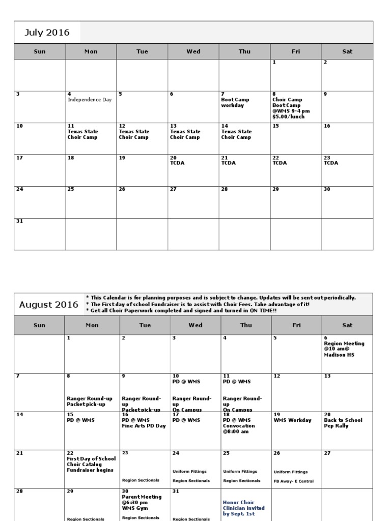 Wms Choir Calendar | PDF | Music Organizations | Musical Techniques