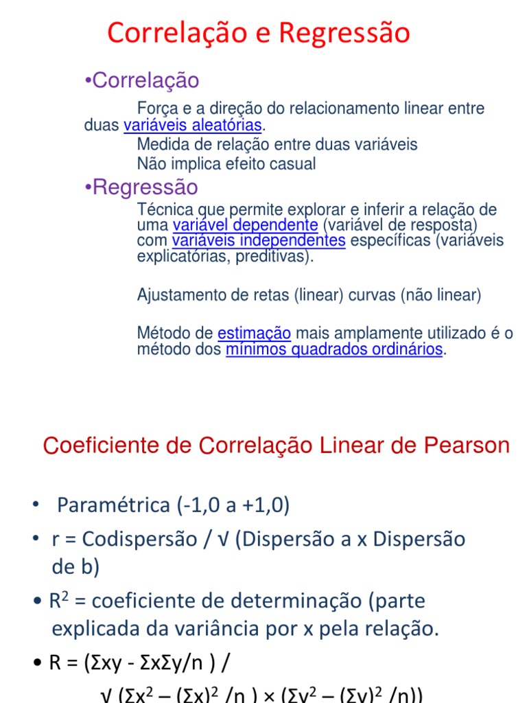 Aula 4 Correlação e Regressão | PDF | Regressão linear | Dispersão ...