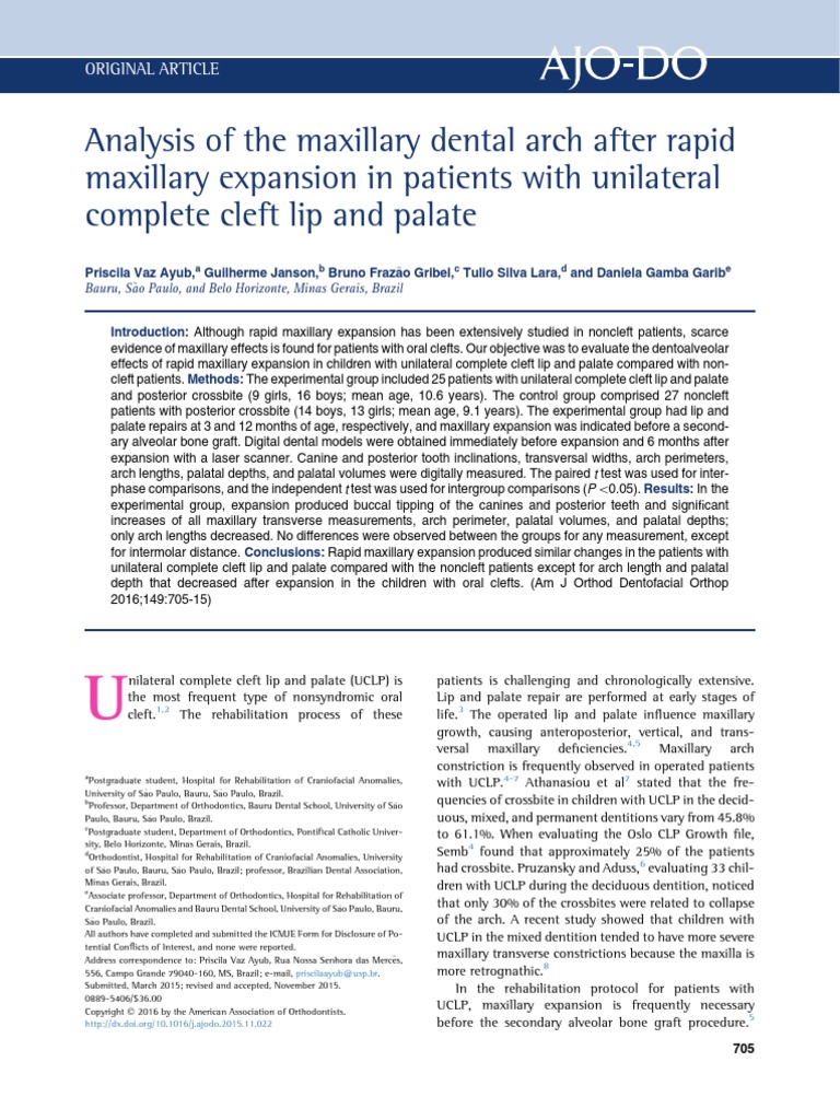 Analysis of The Maxillary Dental Arch After Rapid Maxillary Expansion ...