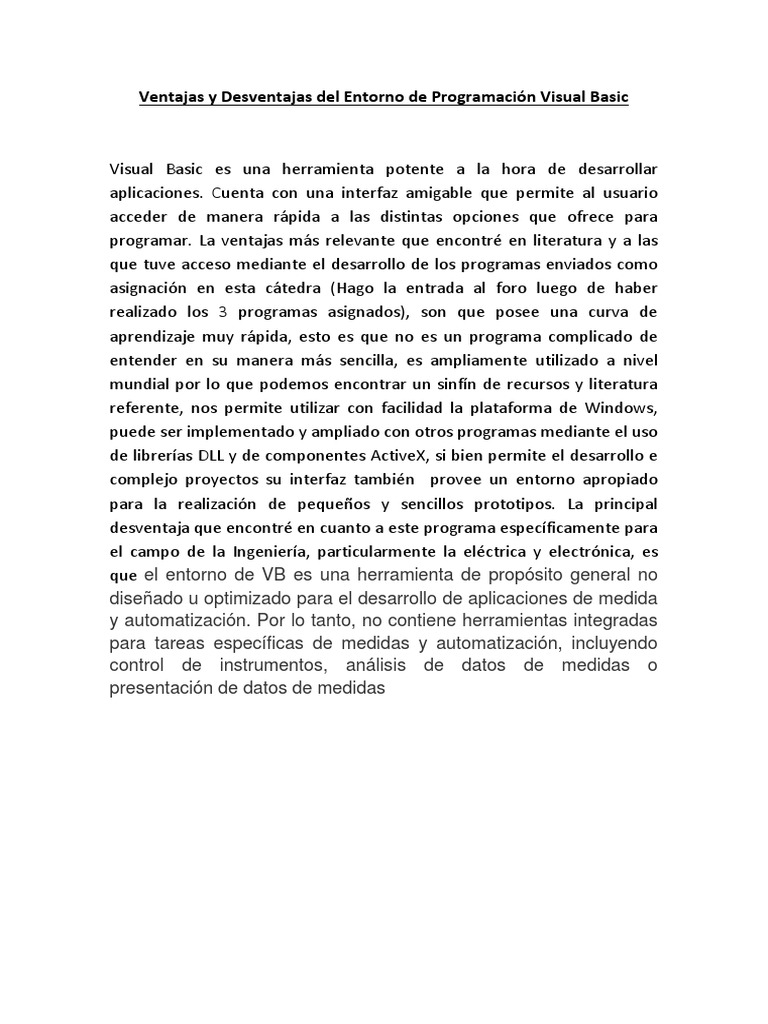Ventajas y Desventajas de Visual Basic | PDF | Arte | Informática