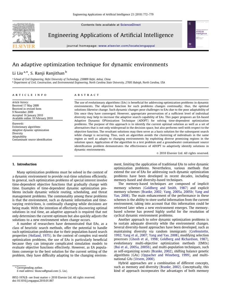 An Adaptive Optimization Technique For Dynamic Environments | PDF ...