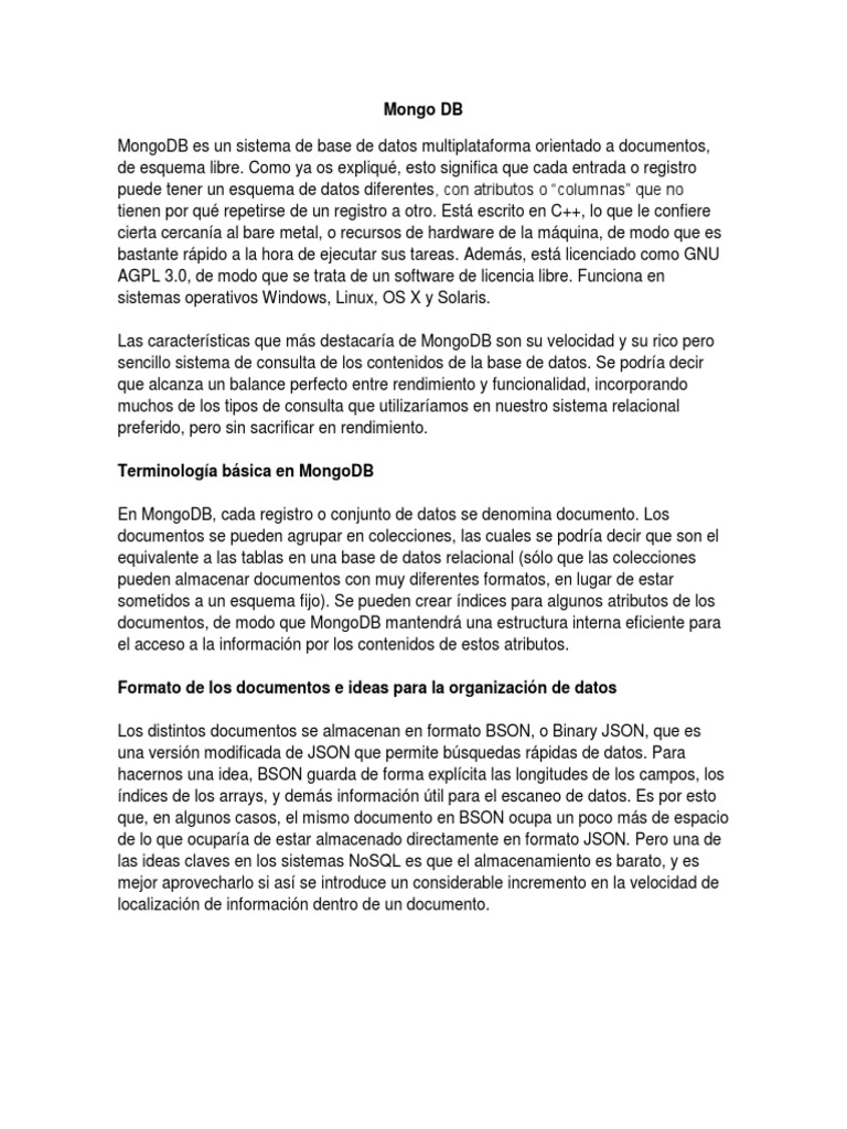 Base De Datos Mongo Db Pdf Mongo Db Bases De Datos