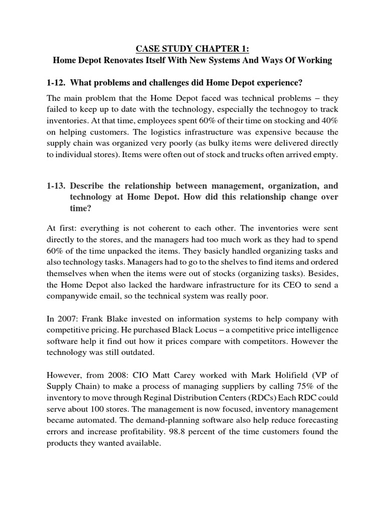 MIS Case Study 1 | PDF | The Home Depot | Inventory