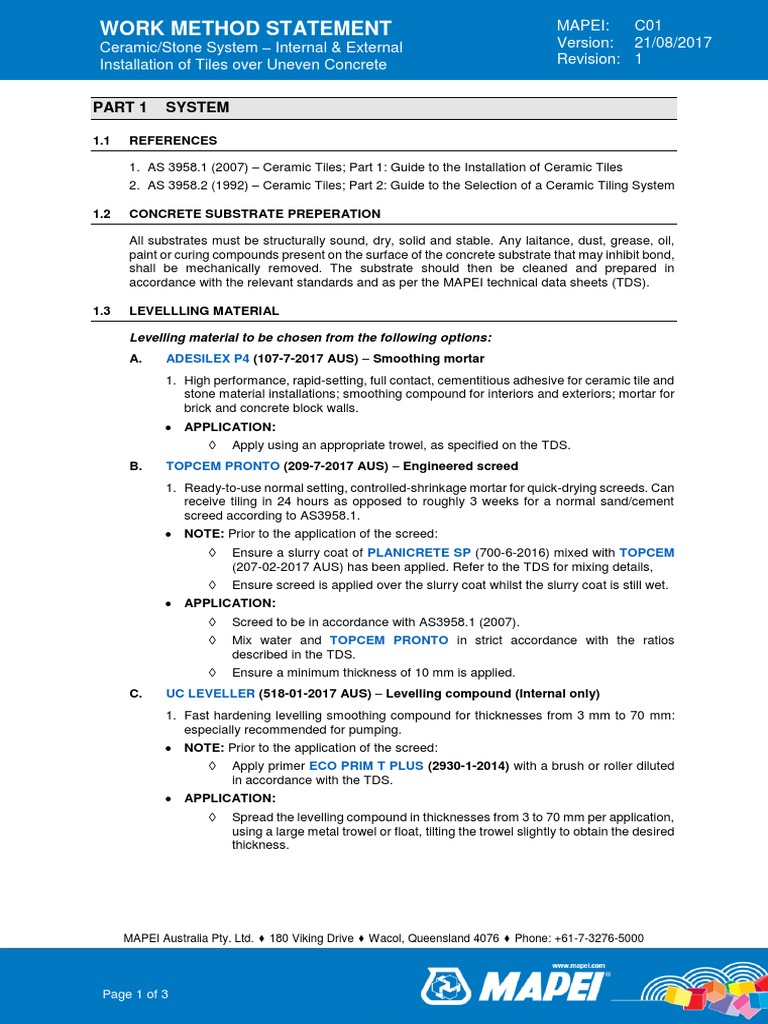 C01 - Work Method Statement | PDF | Tile | Adhesive