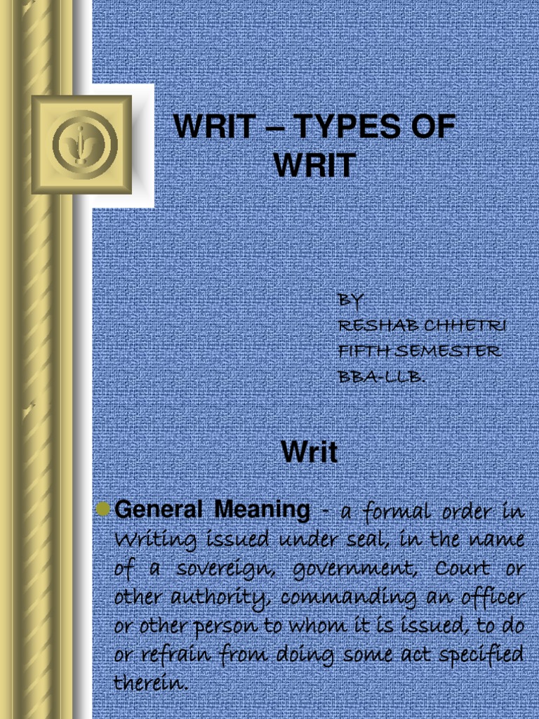 Types of Writs in Indian Law | PDF | Writ | Habeas Corpus