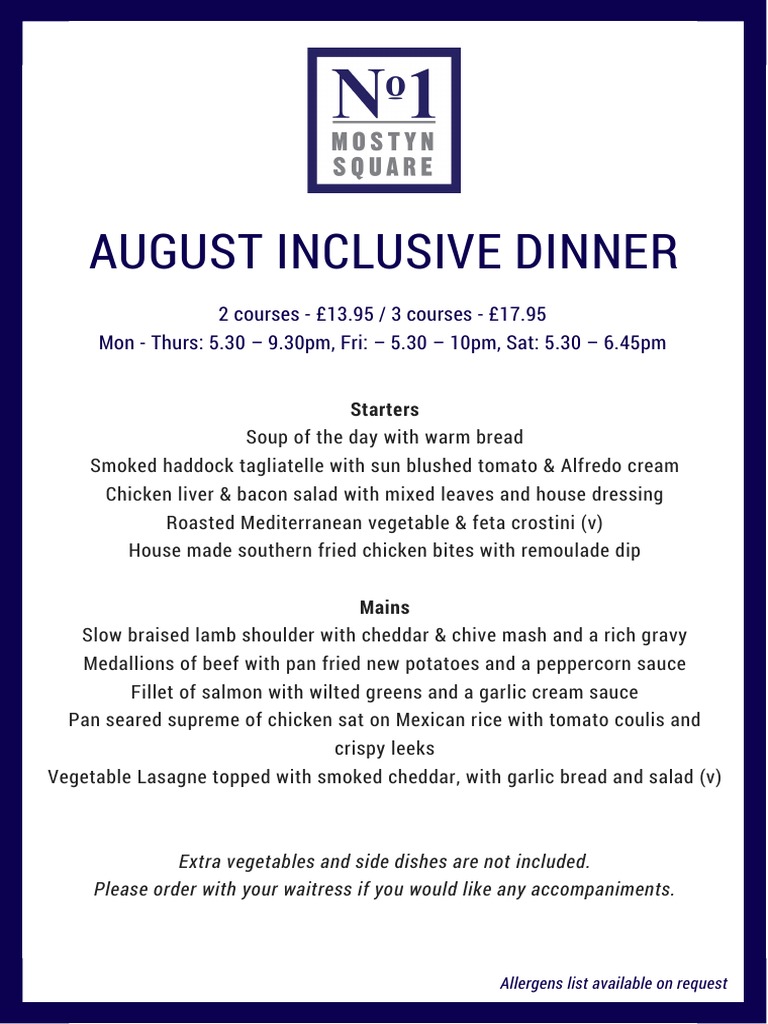 August Inclusive Dinner | PDF | Cooking, Food & Wine