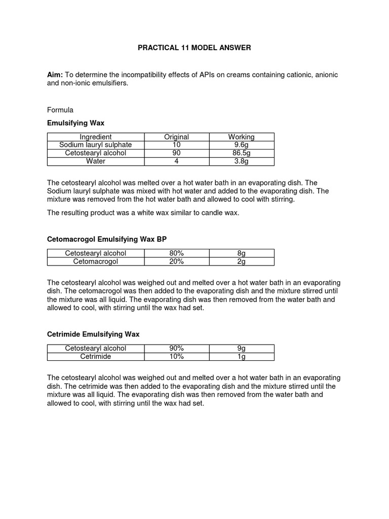 Practical 11 Model Answer | PDF | Wax | Emulsion