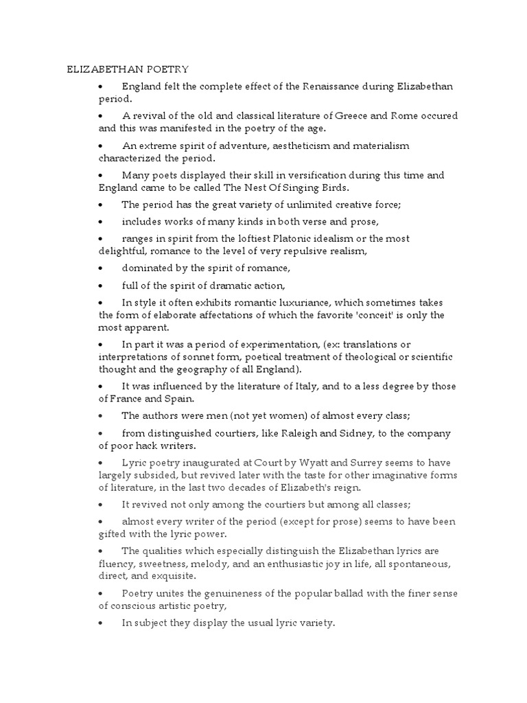 Elizabethan Poetry | Lyric Poetry | Poetry