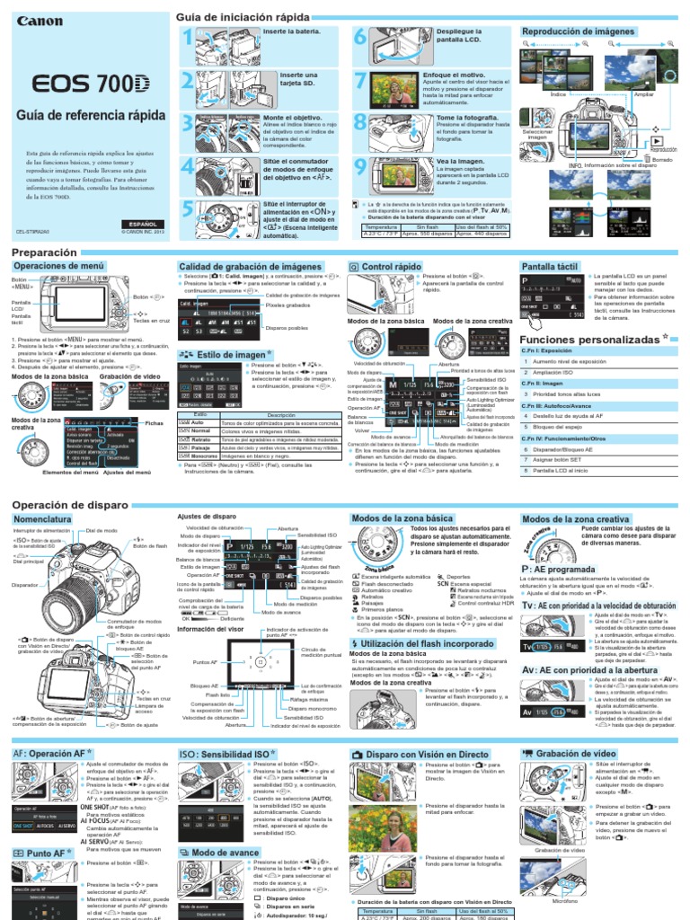 Canon Eos 700d Guia Rapida | PDF | Velocidad de obturación | Exposición ...