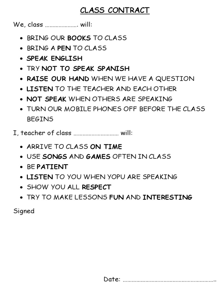 Class Contract for Student Expectations | PDF