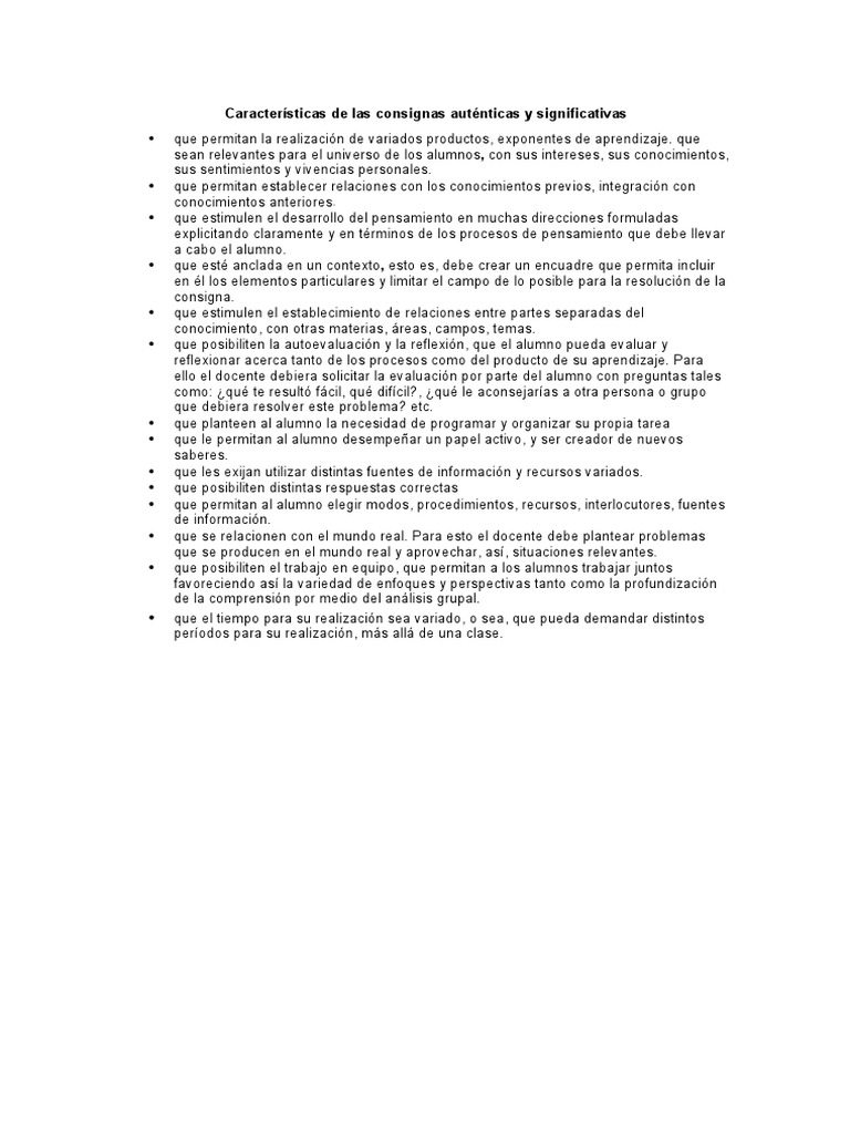 Caracteristicas de Las Consignas Autenticas y Significativas | PDF