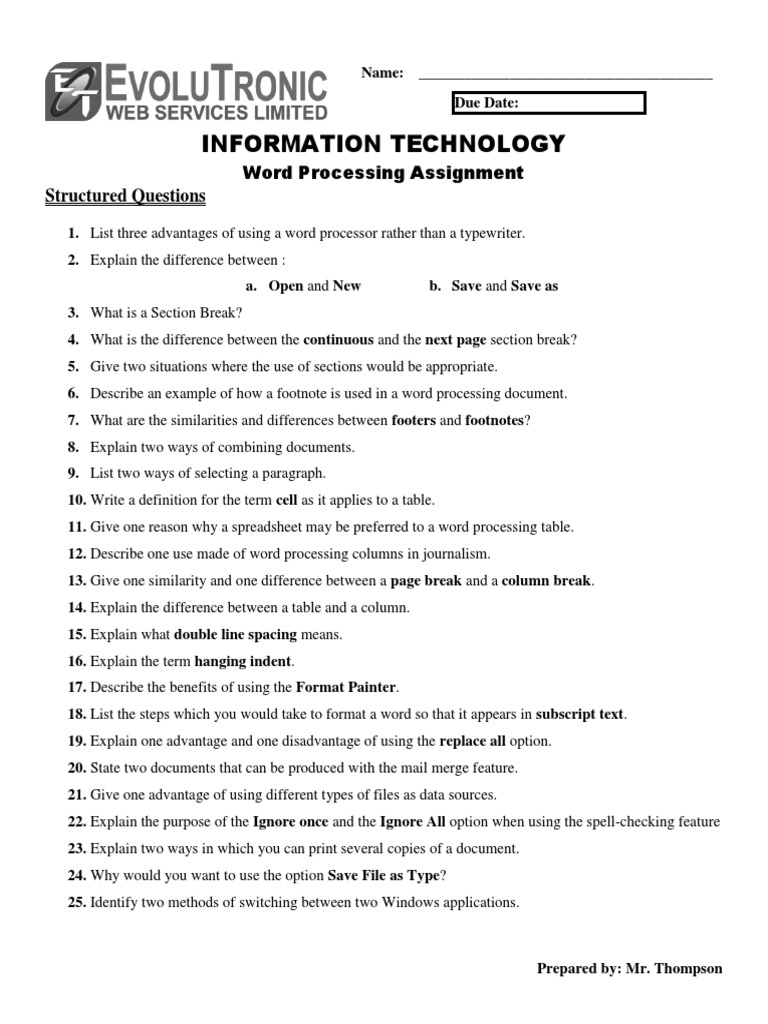 1 Word Processing Assignment PDF | PDF
