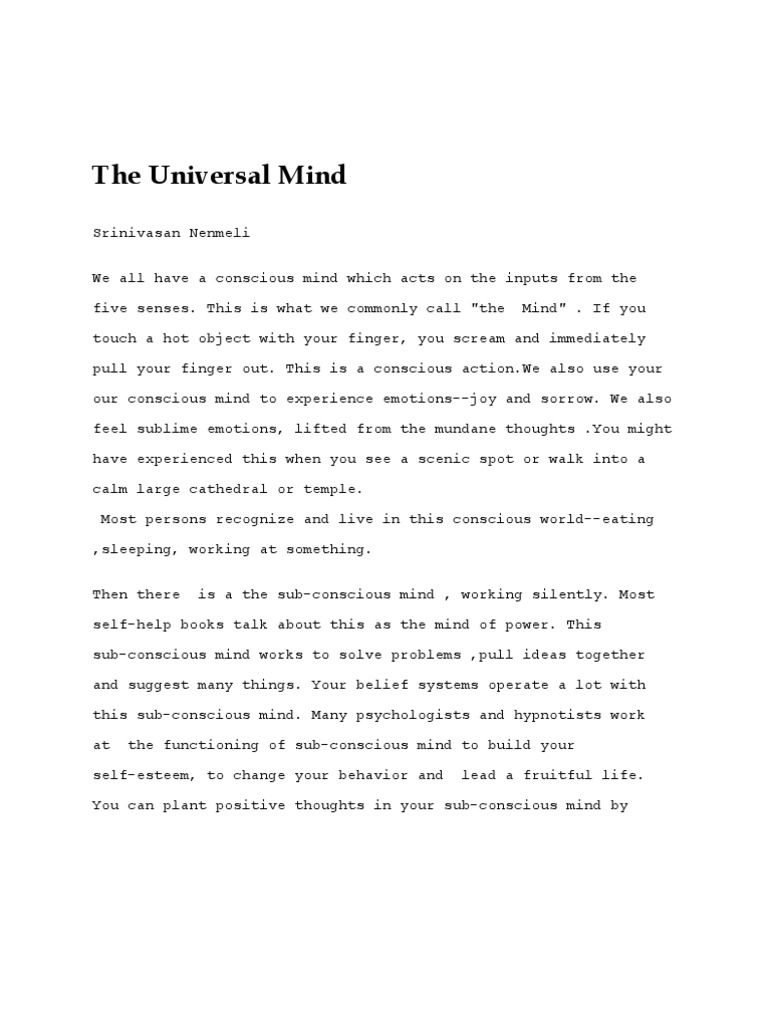 The Universal Mind | PDF | Consciousness | Mind