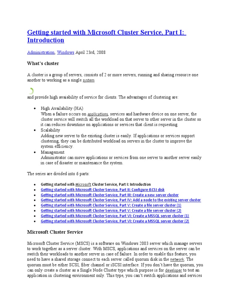Implmenting Windows Server Clustering, File Server Clustering, SQL Server Clustering | PDF ...