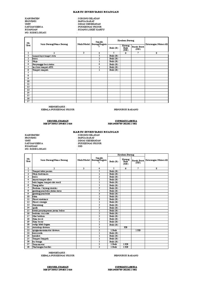 Kartu Inventaris Ruangan | PDF