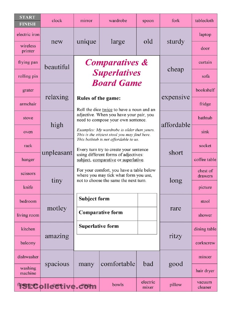 Comparatives and Superlatives Board Game PDF | PDF
